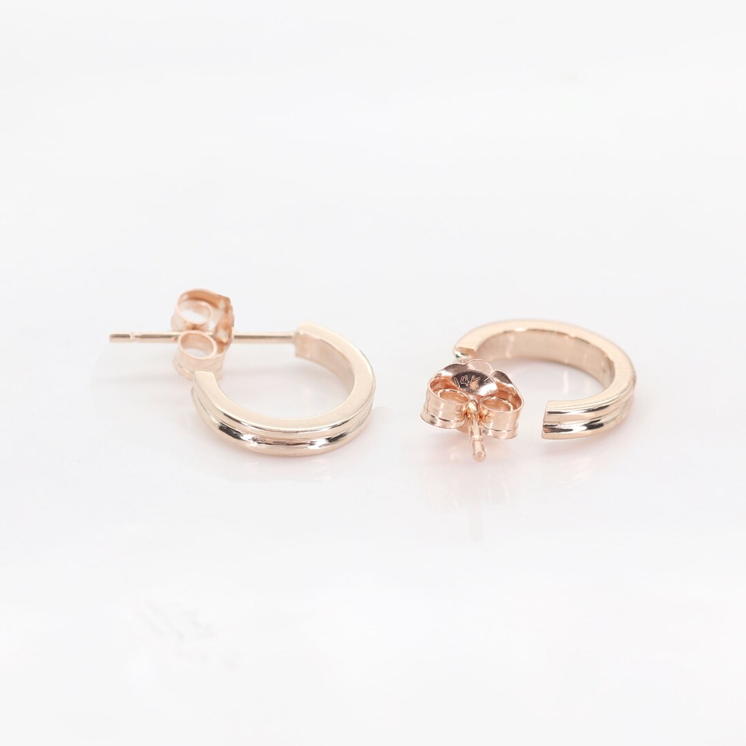 Hoop Vertical Earring / 14k Solid Basic Hoop Earring / Minimalist ...