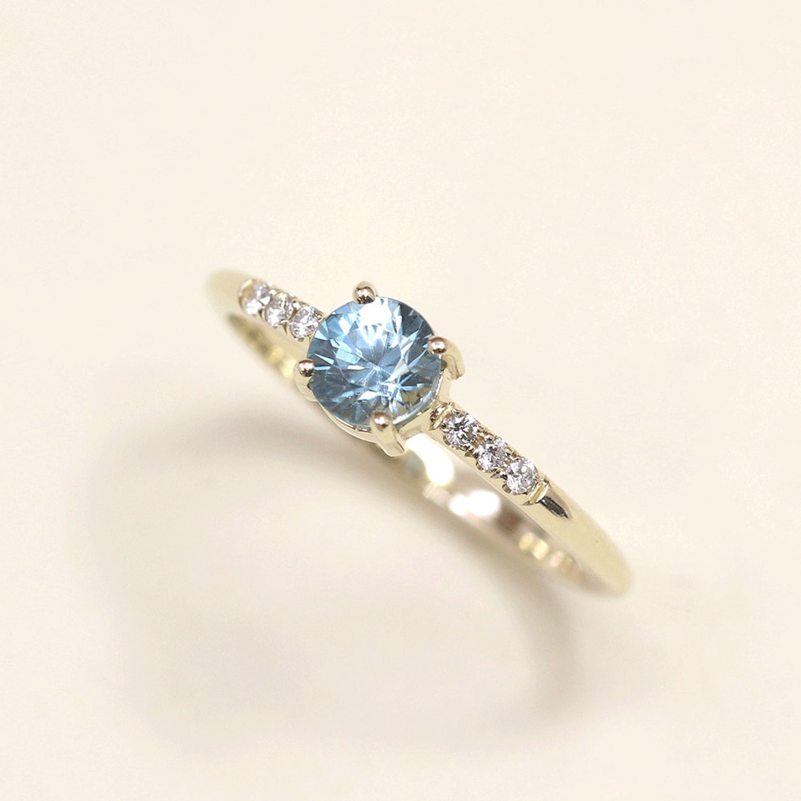 Blue Zircon Diamond Ring December Birthstone Ring | Etsy