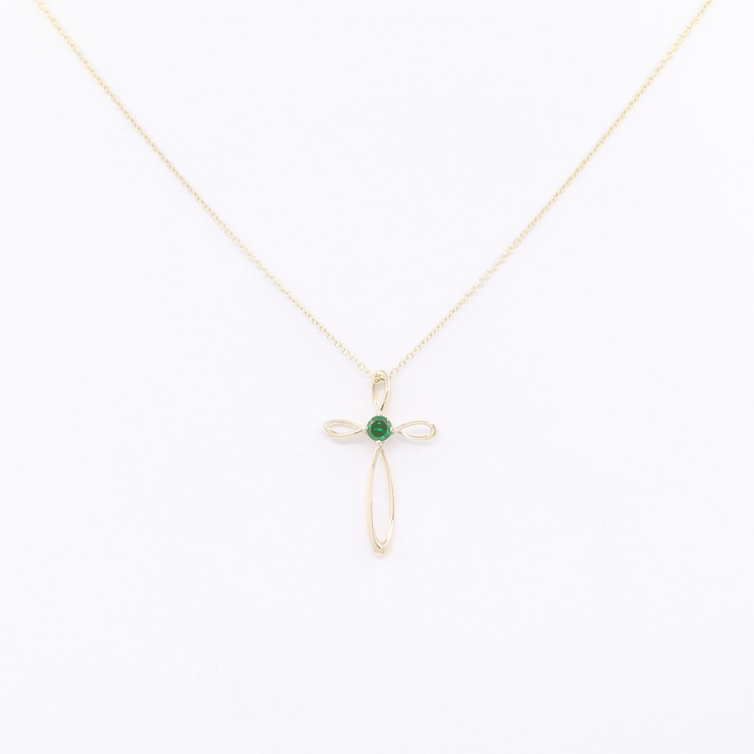 Emerald Cross Necklace / Dainty Emerald Necklace / 14k Solid Gold ...