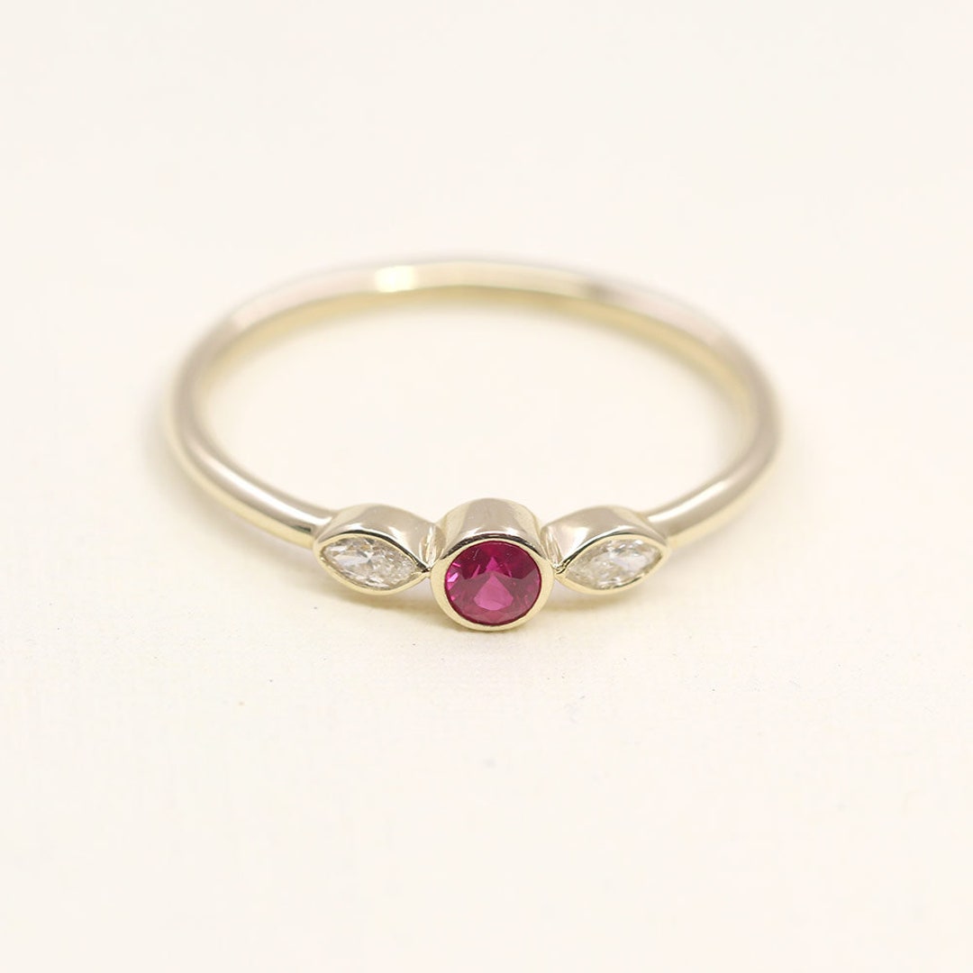 Ruby Wedding Band / Diamond Wedding Ring / 14k Gold Ruby Ring ...