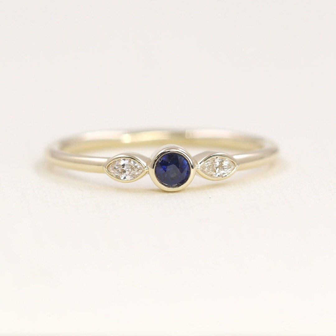 Stackable Sapphire Ring / Tiny Bezel Sapphire Band / Sapphire Diamond ...