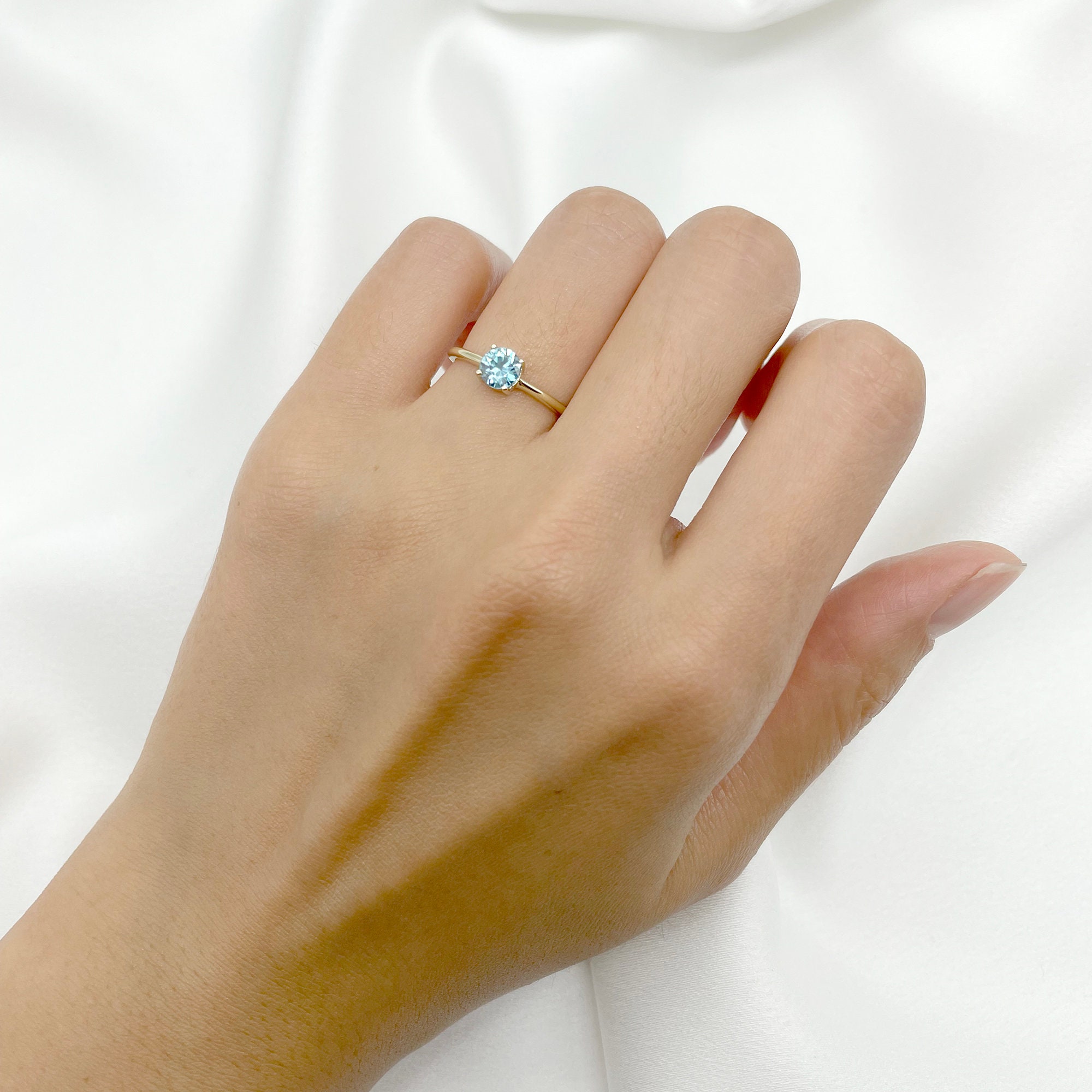 Blue Zircon Engagement Ring / December Birthstone Ring / 14k - Etsy