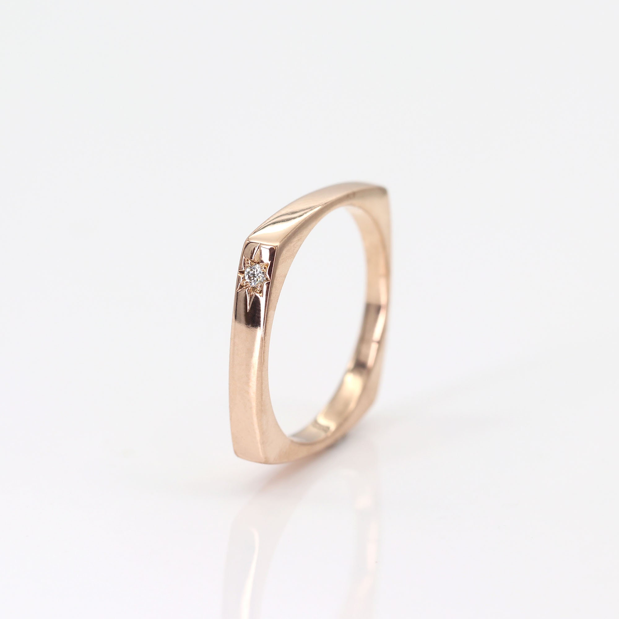 14k Solid Gold Square Diamond Ring: Handmade Stacking Band - Etsy