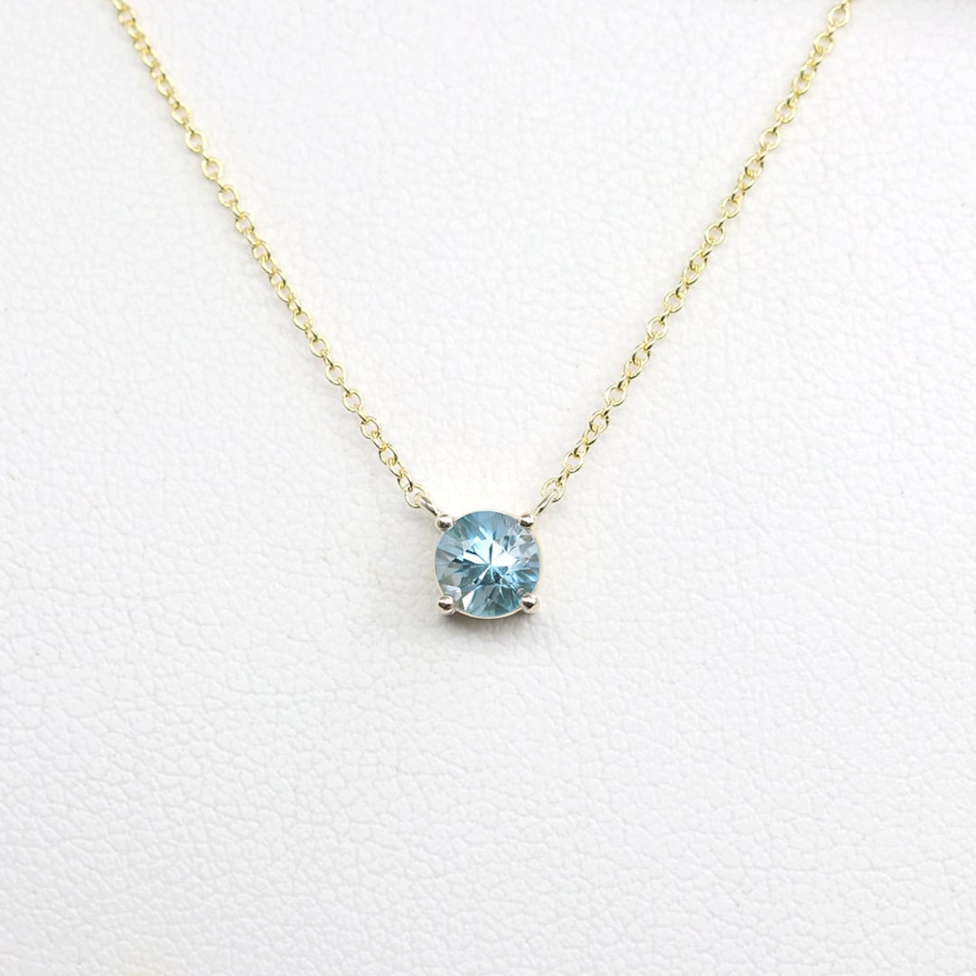 Blue Zircon Solitaire 14k Gold Necklace - December Birthstone - Etsy