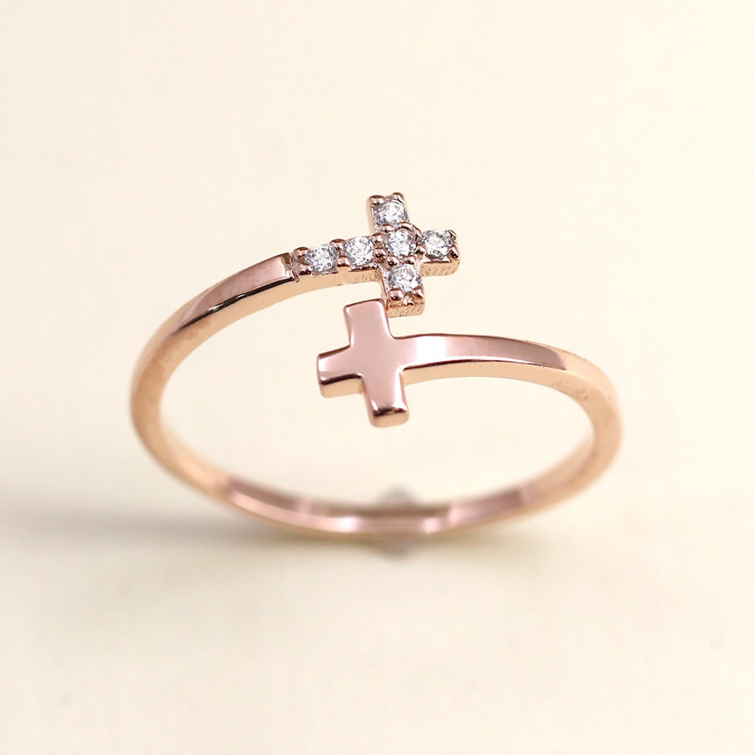 Religious Jewelry / 14k Gold Cross Ring / Diamond Ring / 14k Solid Gold ...