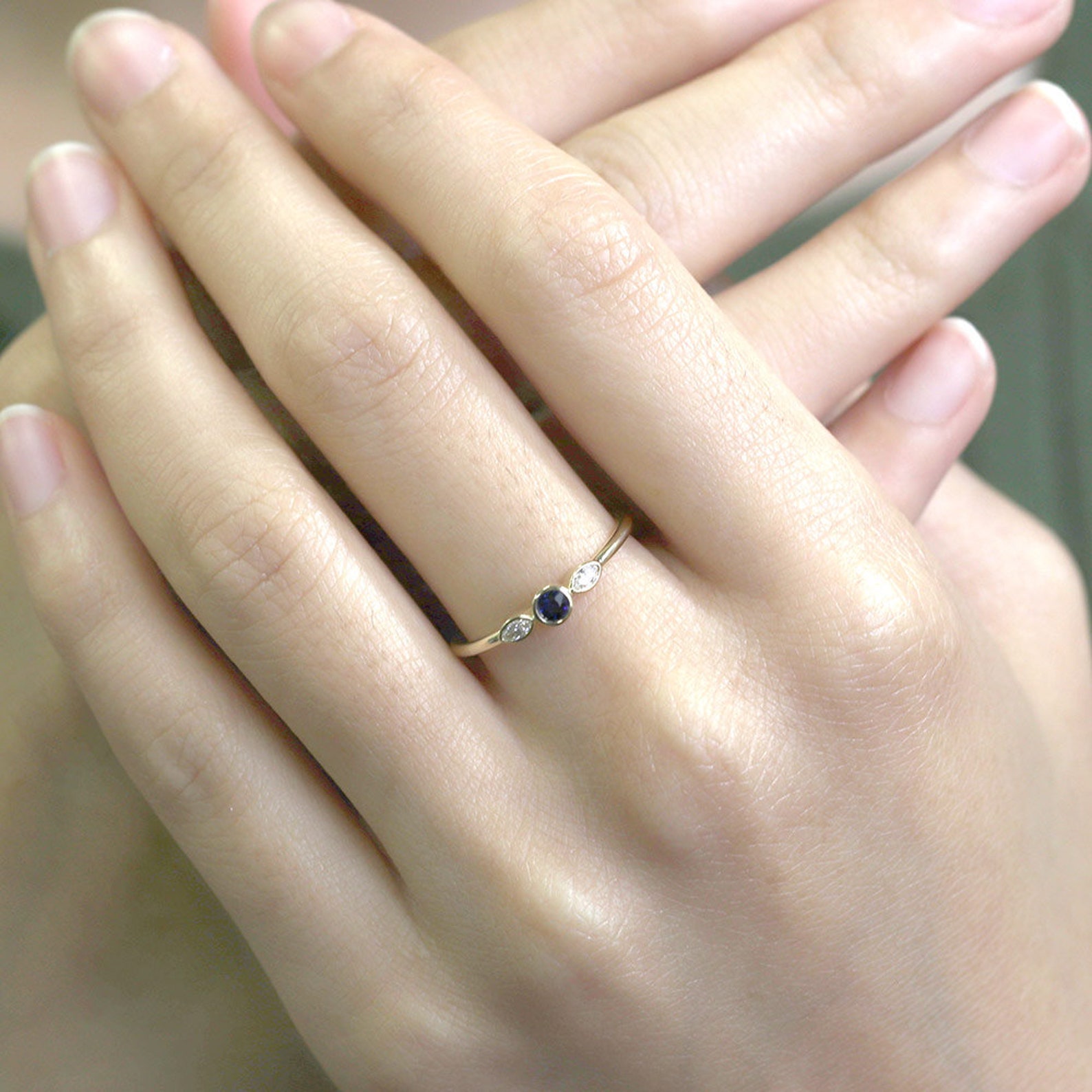 Stackable Sapphire Ring / Tiny Bezel Sapphire Band / Sapphire - Etsy