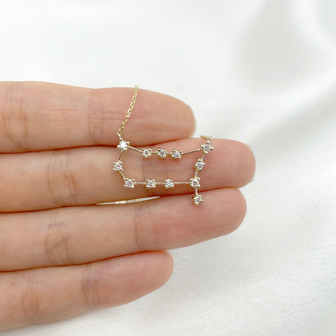 14k Solid Gold Gemini Necklace: Diamond Zodiac Sign Pendant - Etsy