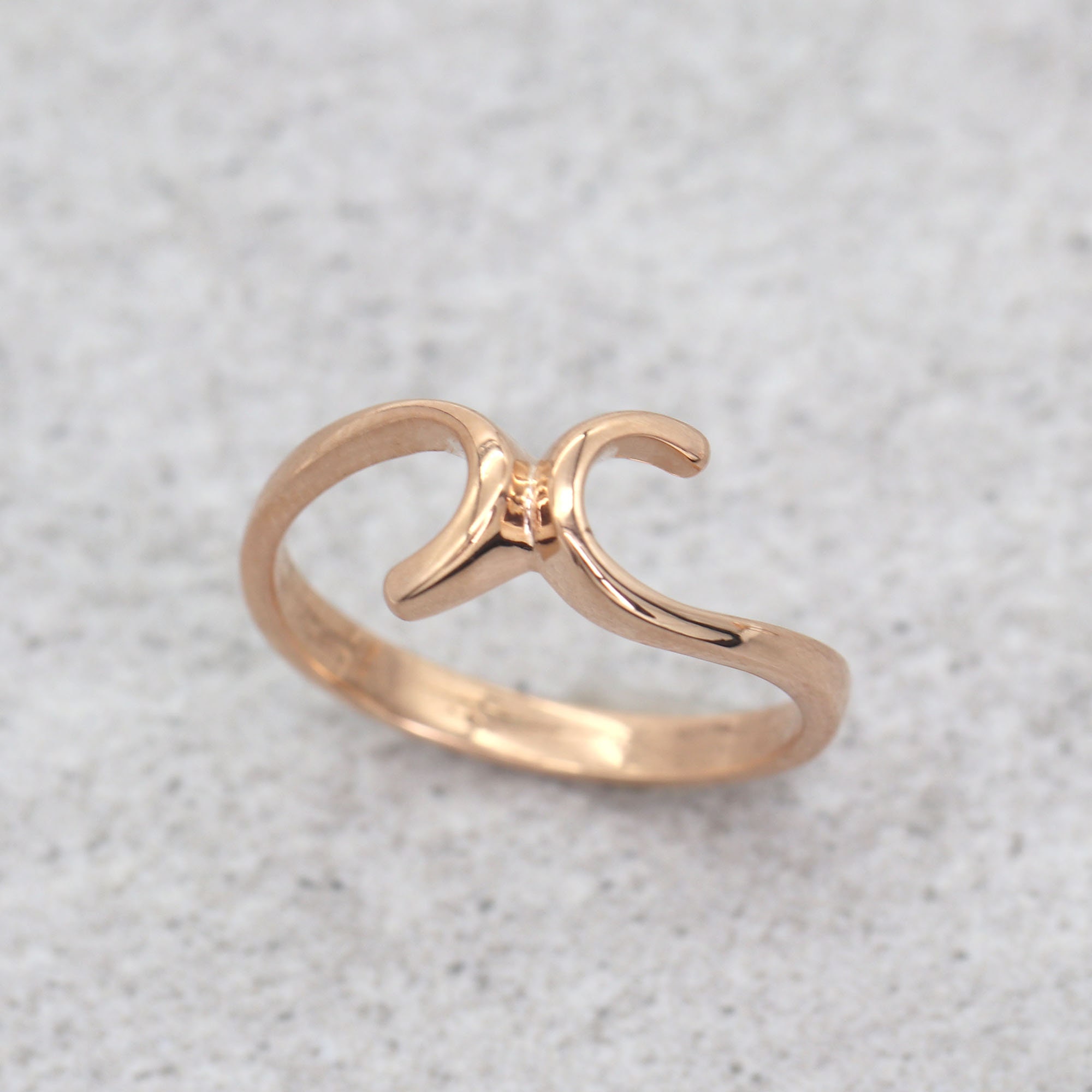 Double Letter C Ring / 14k Solid Gold Wedding Band / Dainty Gold Ring / 14k Gold Band / Unique ...