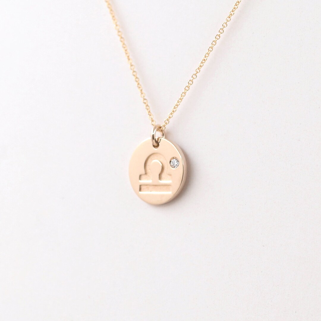 LIBRA / Zodiac Sign Diamond Necklace / 14k Solid Gold Constellation ...