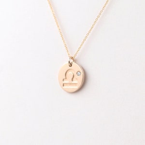 LIBRA / Zodiac Sign Diamond Necklace / 14k Solid Gold Constellation ...