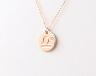 LIBRA / Zodiac Sign Diamond Necklace / 14k Solid Gold - Etsy