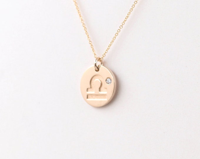 LIBRA / Zodiac Sign Diamond Necklace / 14k Solid Gold - Etsy