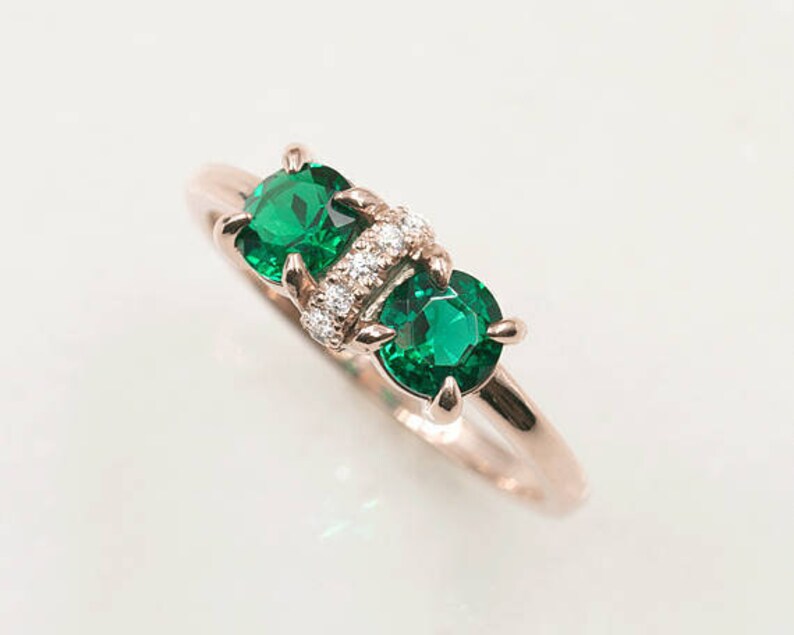 Lab-created Emerald Diamond Engagement Ring / 14k Emerald Ring - Etsy