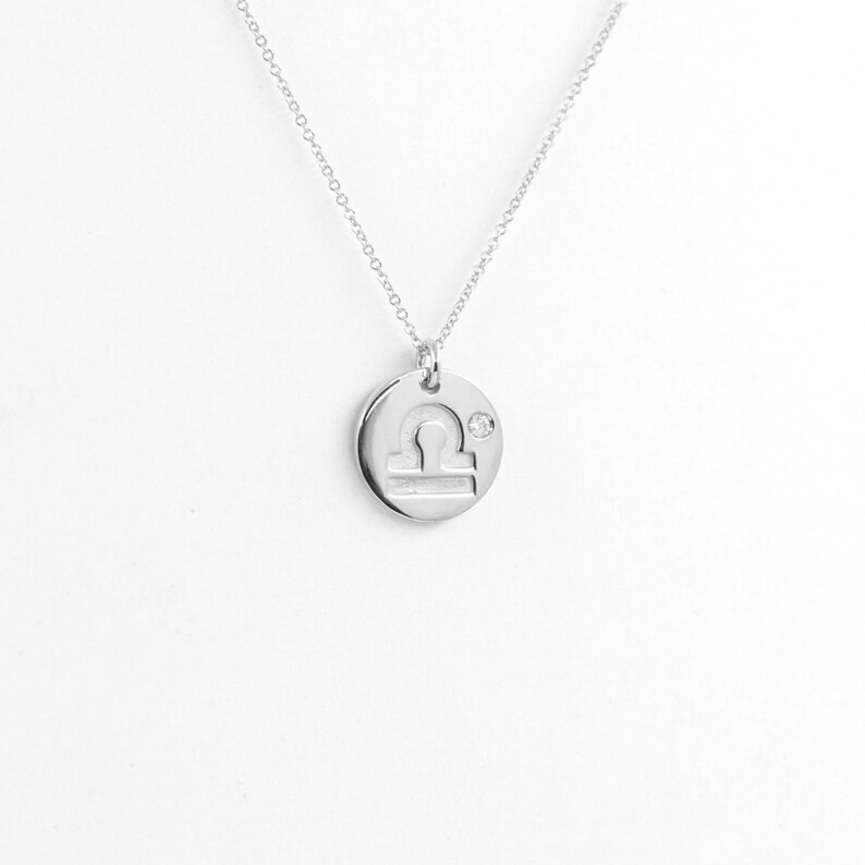 LIBRA / Zodiac Sign Diamond Necklace / 14k Solid Gold - Etsy
