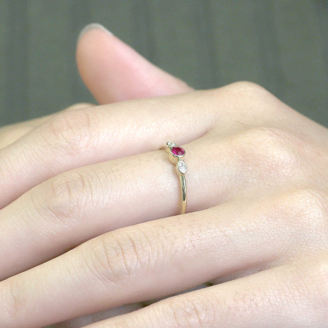 Ruby Wedding Band Diamond Wedding Ring 14k Gold Ruby Ring Etsy