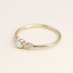 Natural Opal Wedding Band / 14k Gold Tiny Opal Ring / Diamond Wedding Ring / Opal Band / Simple ...