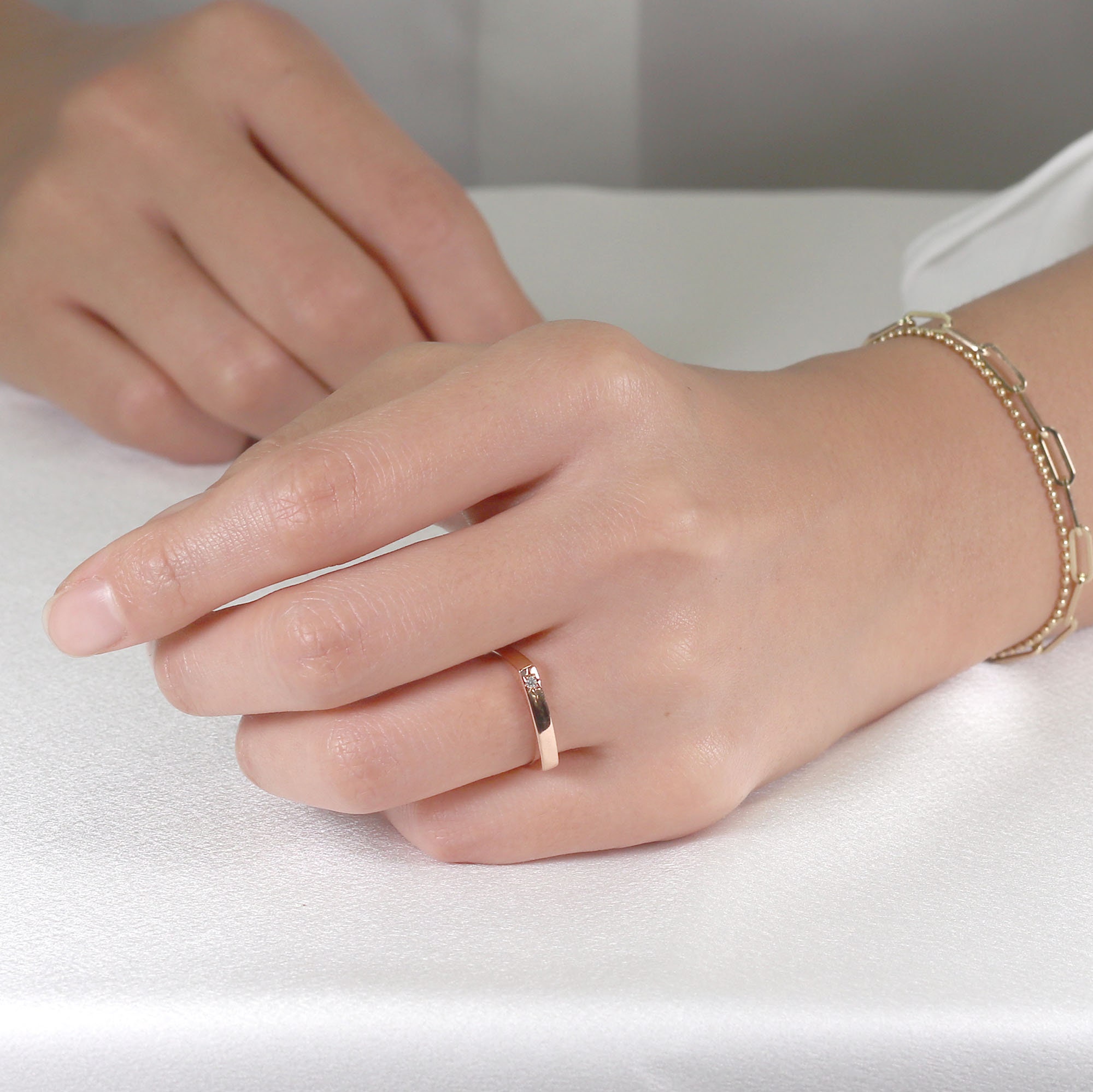14k Solid Gold Square Diamond Ring: Handmade Stacking Band - Etsy