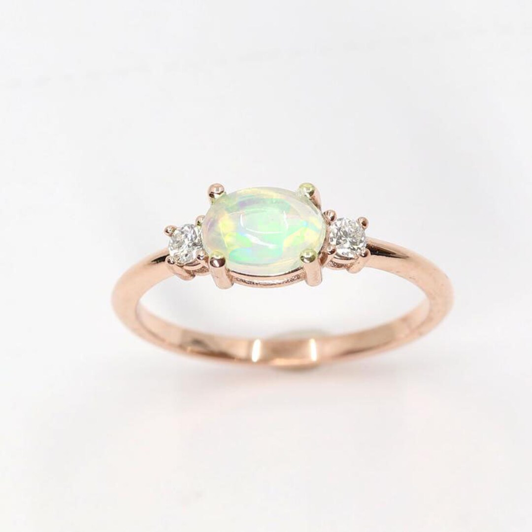 Natural Opal Engagement Ring / Simple Opal Diamond Ring / 14k Opal ...