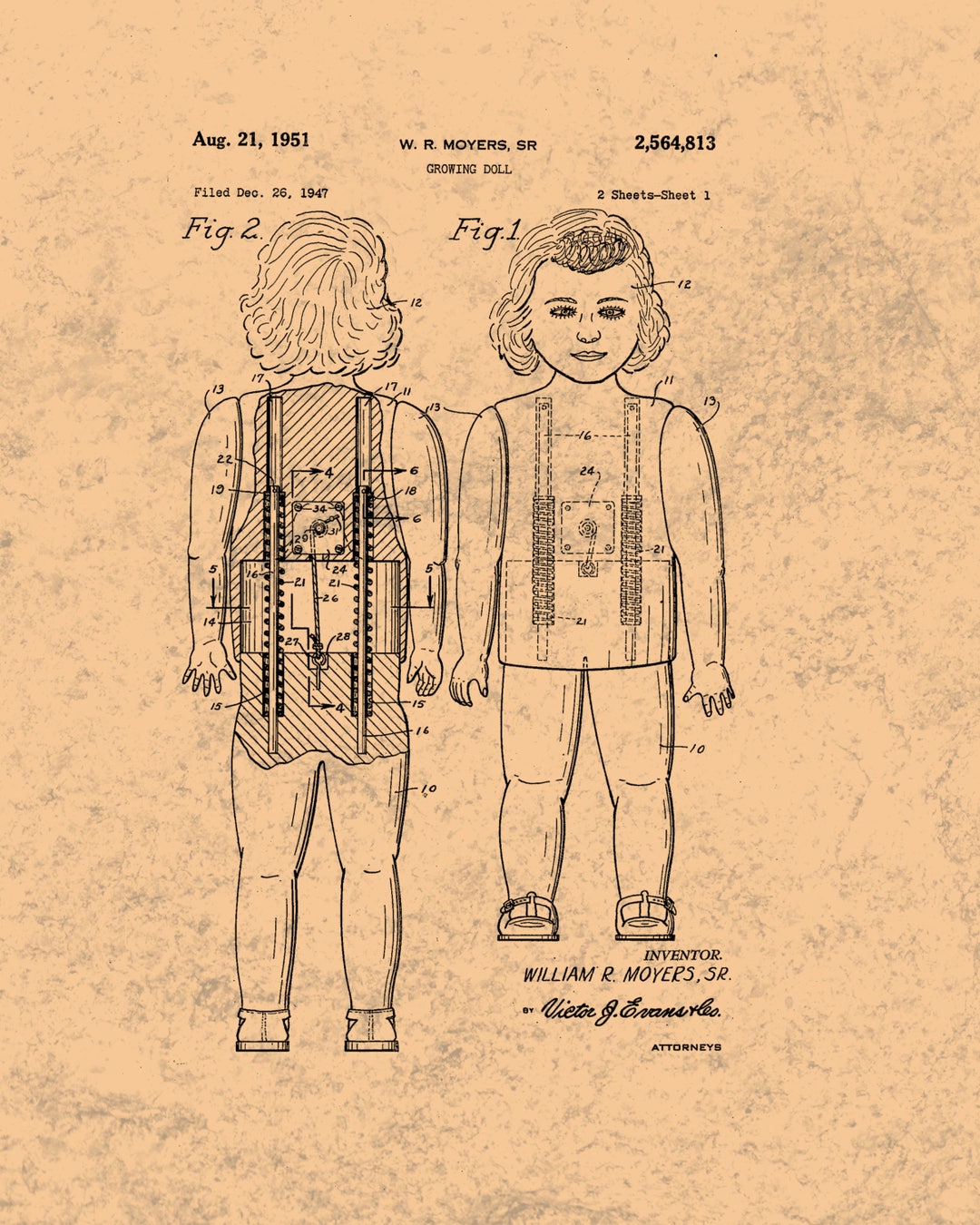 Growing Doll Patent 1951 Print-vintage Doll Print-wall Art Print-doll ...