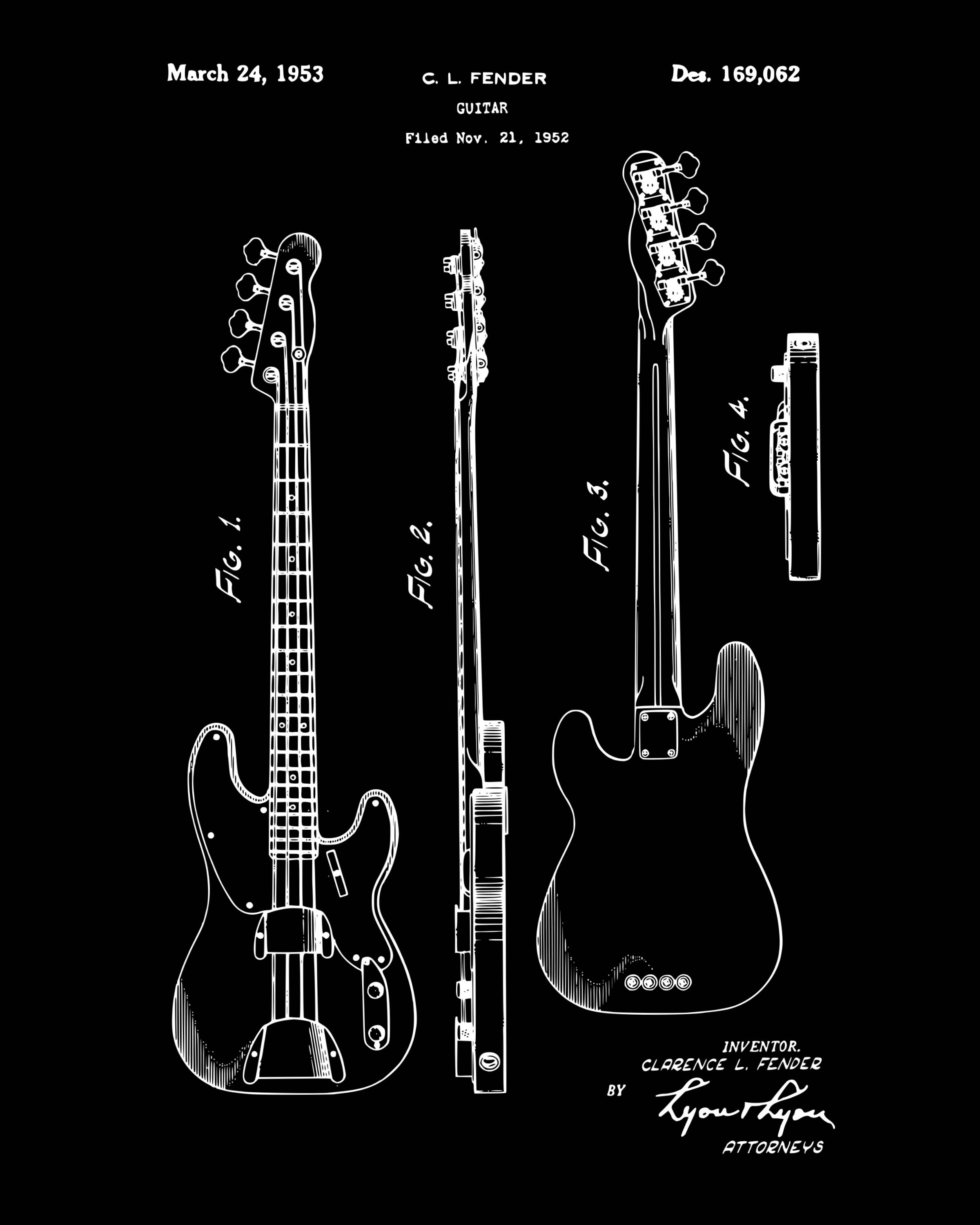 Fender Guitar Patent Print 1953-wall Art-guitar Patent Print-patent ...