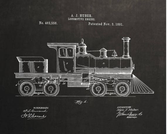 Locomotive Engine Patent Print 1891-train Enthusiast-train | Etsy