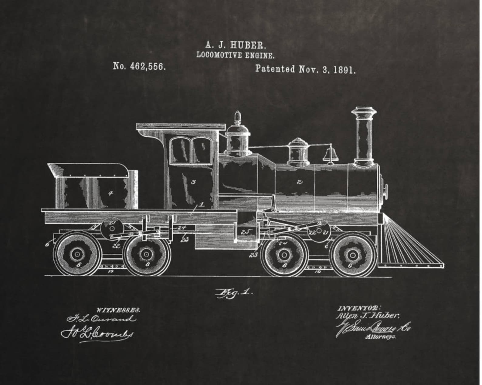 Locomotive Engine Patent Print 1891-train Enthusiast-train Gifts ...