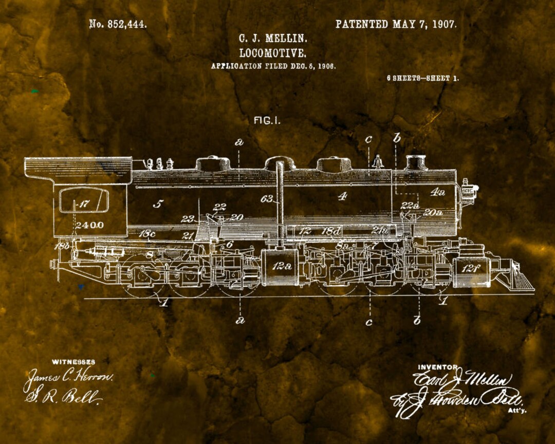 Locomotive Engine Patent Print 1907-train Enthusiast-train - Etsy