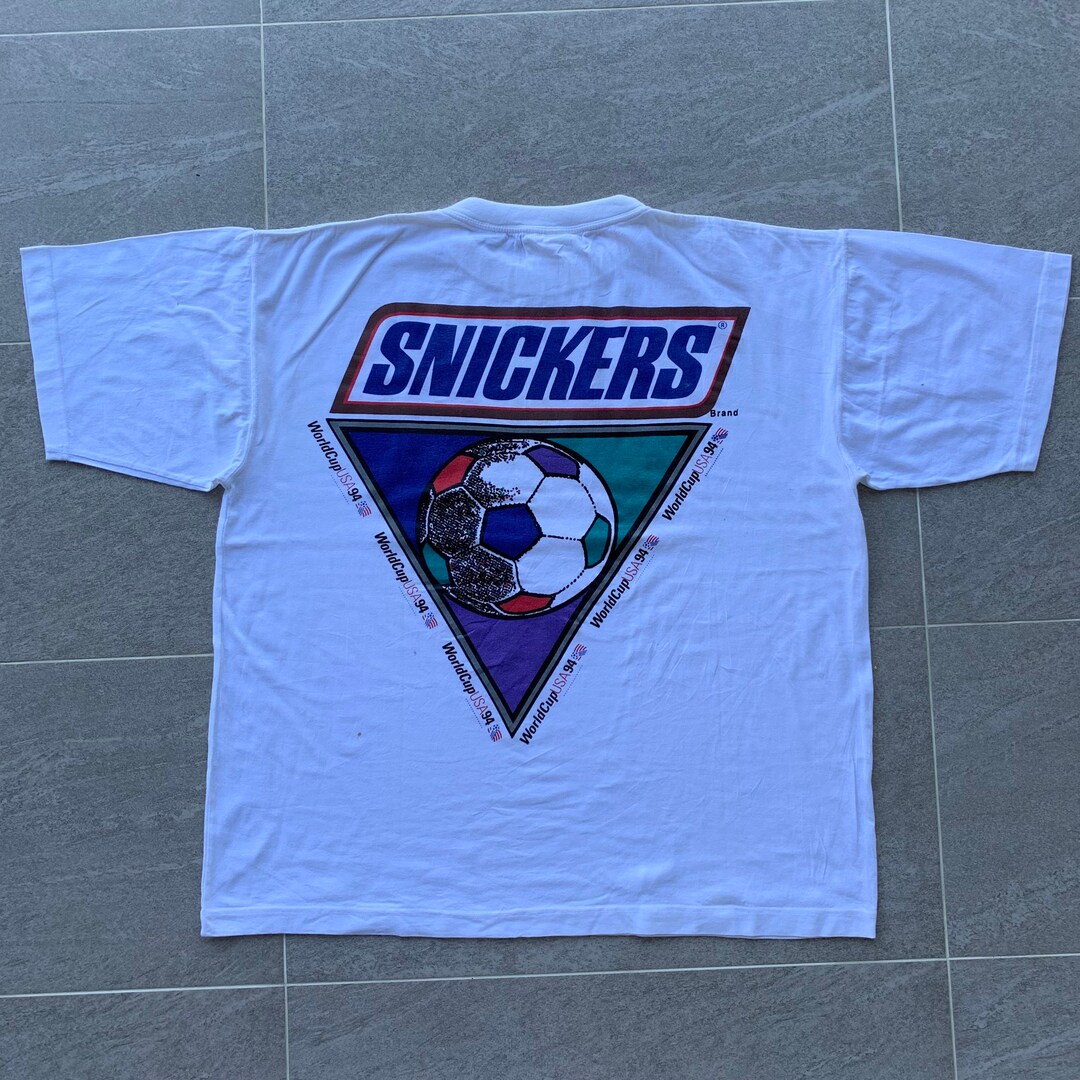 Rare SNICKERS X World Cup USA 94 T Shirt Spell Out Big Logo.. Vintage T ...