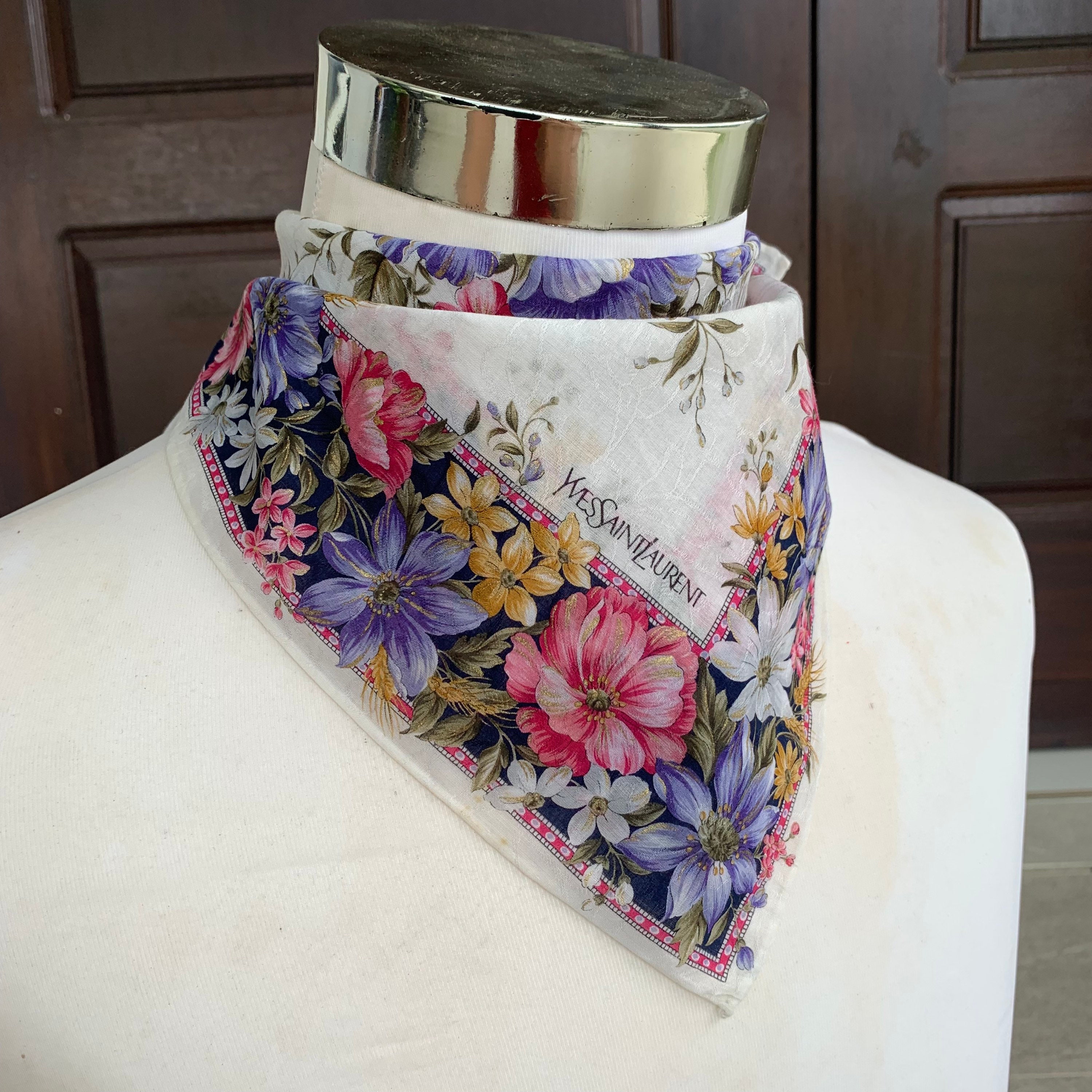 YVES SAINT LAURENT Scarf Flower Design. Vintage Silk Scarf Vintage Ysl ...