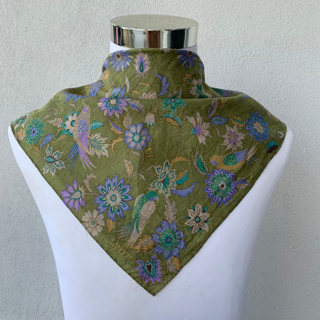 Vintage LANCETTI Scarf: Floral Bird Design, Italian Designer - Etsy