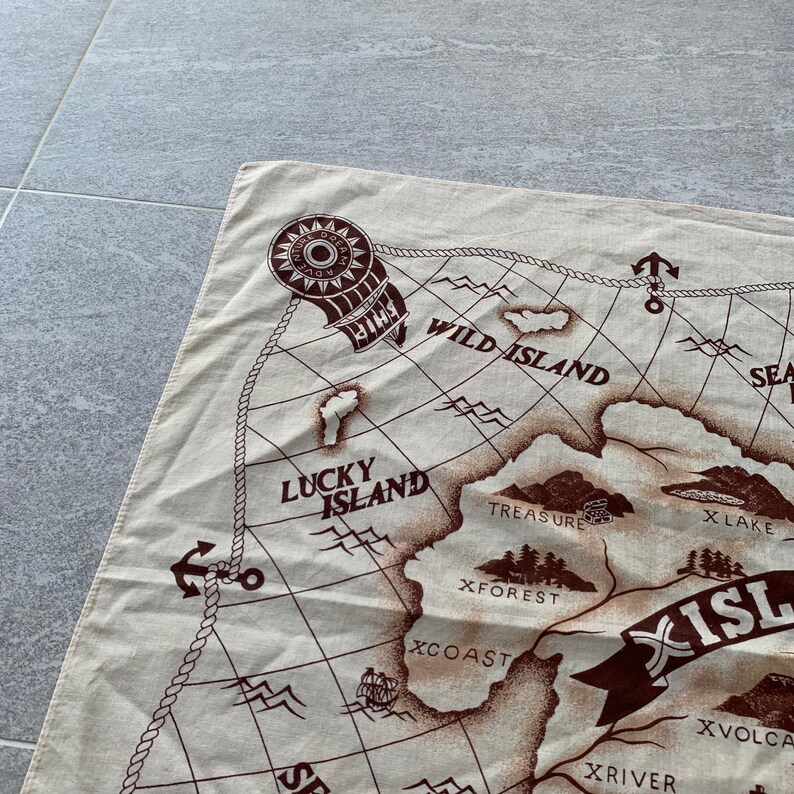Vintage X ISLAND Bandana Handkerchief Handky Map Design.. Ship Design ...