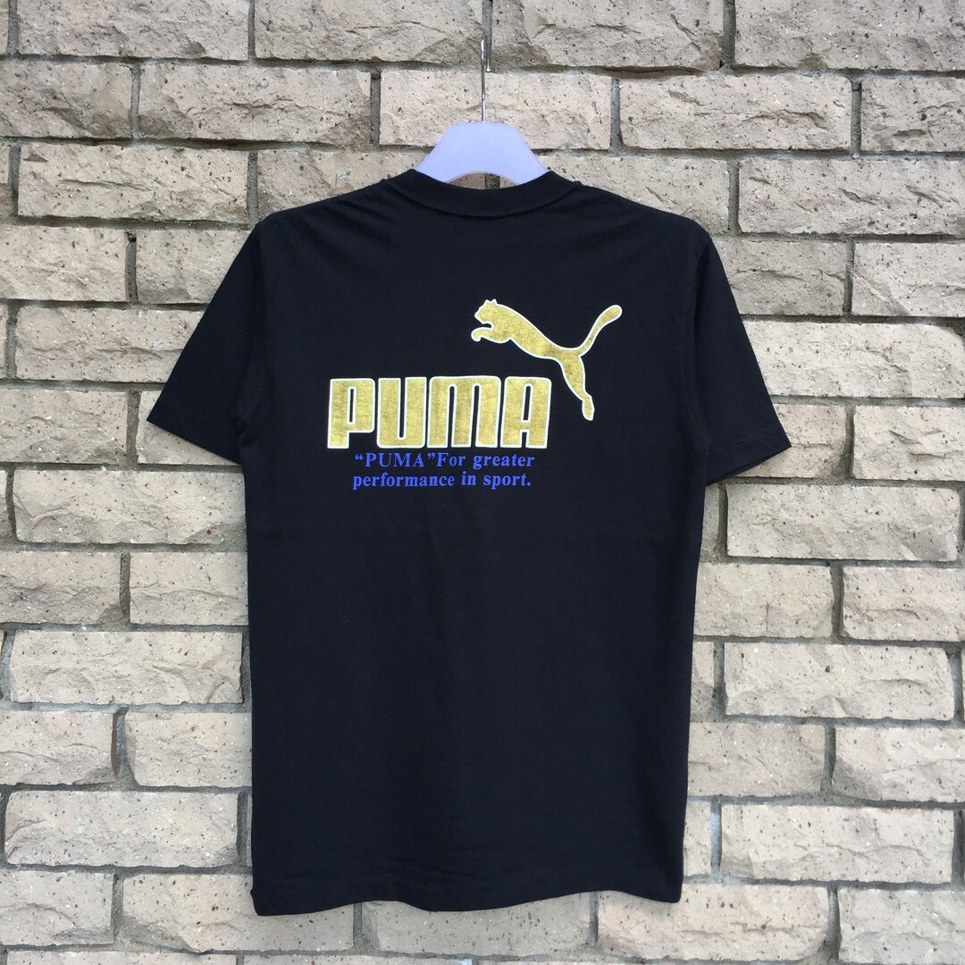 Vintage PUMA T Shirt Spell Out Big Logo.. Puma by Jaspo.. Gold Logo ...