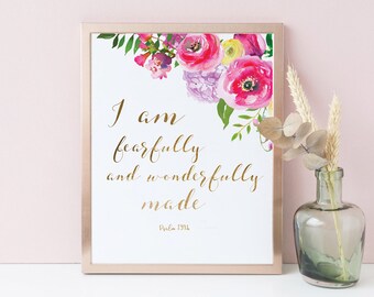 Christian Printable Bible Verse Wall Art. I Am Fearfully and ...