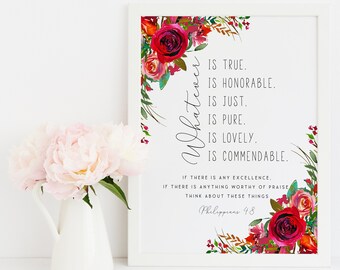 Philippians 4 8 Christian Wall Art Bible Verse Prints Bible | Etsy