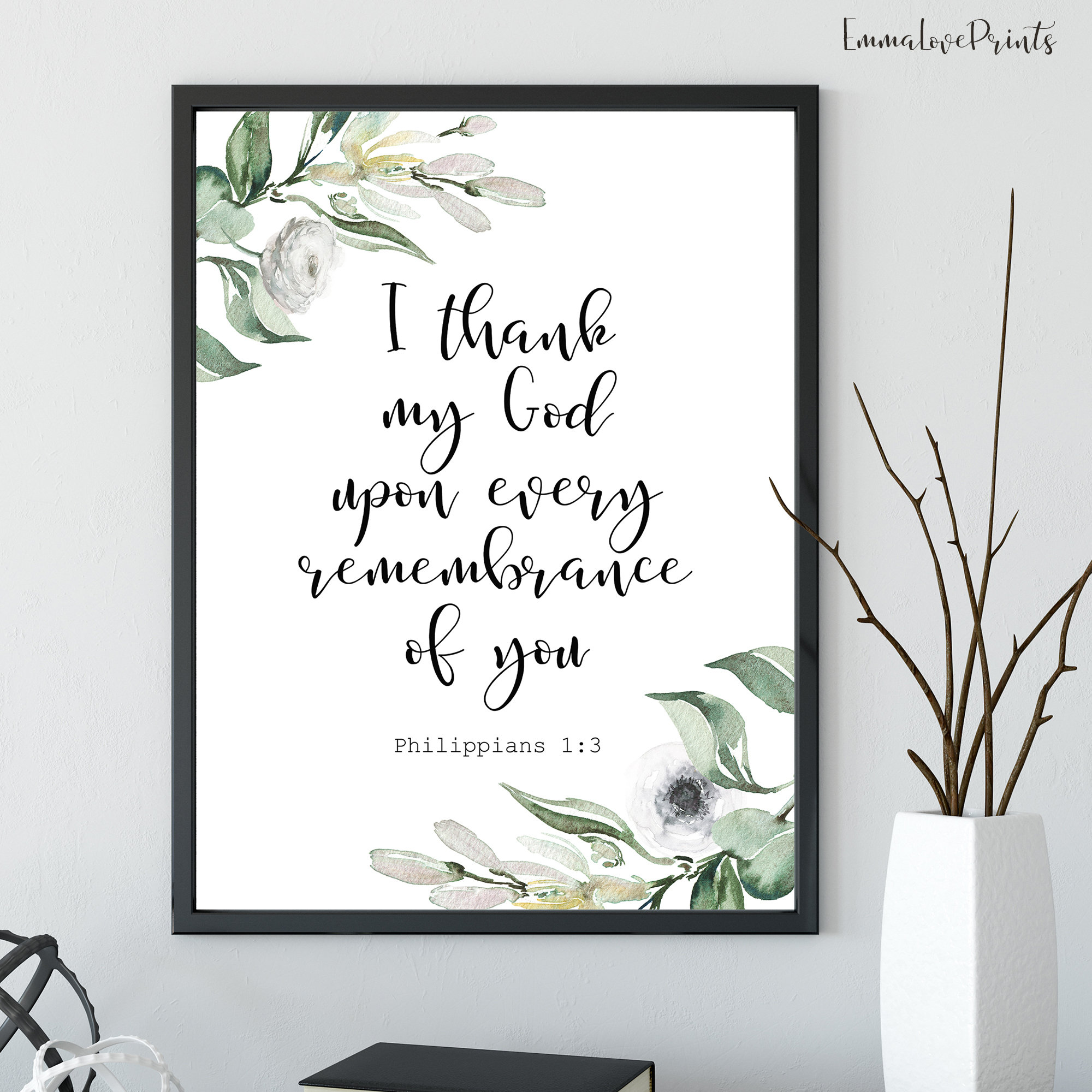 Bible Verse Prints Philippians 1 3 I Thank My God Scripture | Etsy