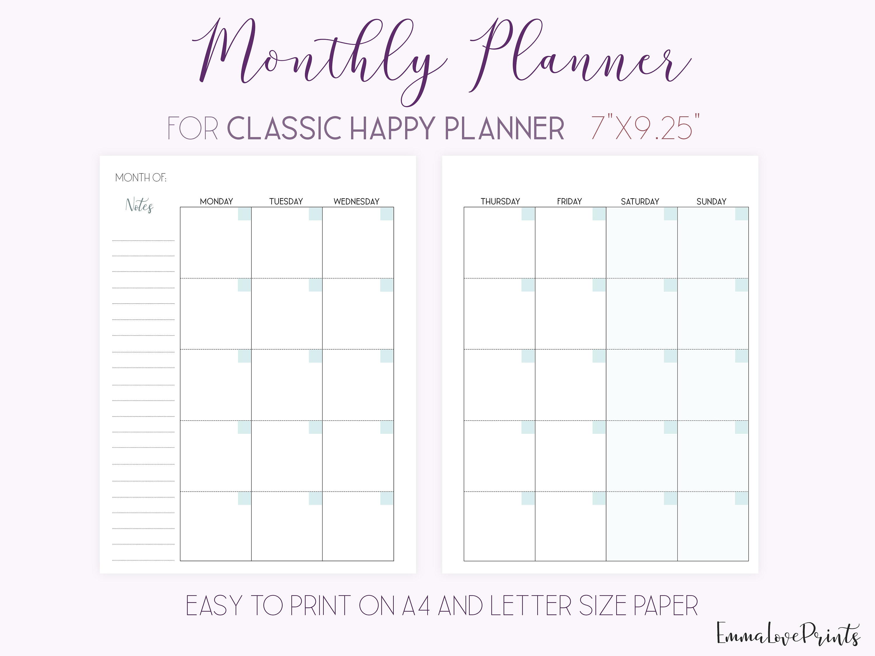 Pastel Monthly Planner Cute Printable Personal Size Page Instant Camera ...