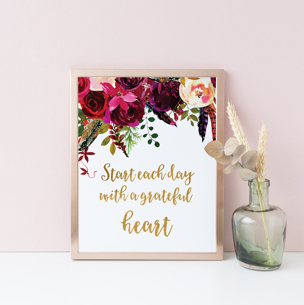 Start Each Day With a Grateful Heart Inspirational Quote Wall | Etsy