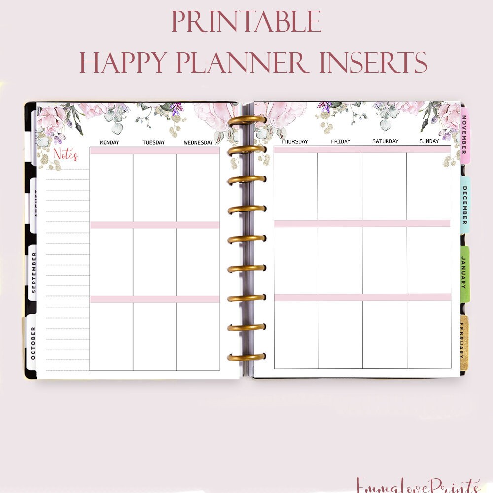 Weekly Insert Made To Fit Happy Planner Printable Inserts Floral 