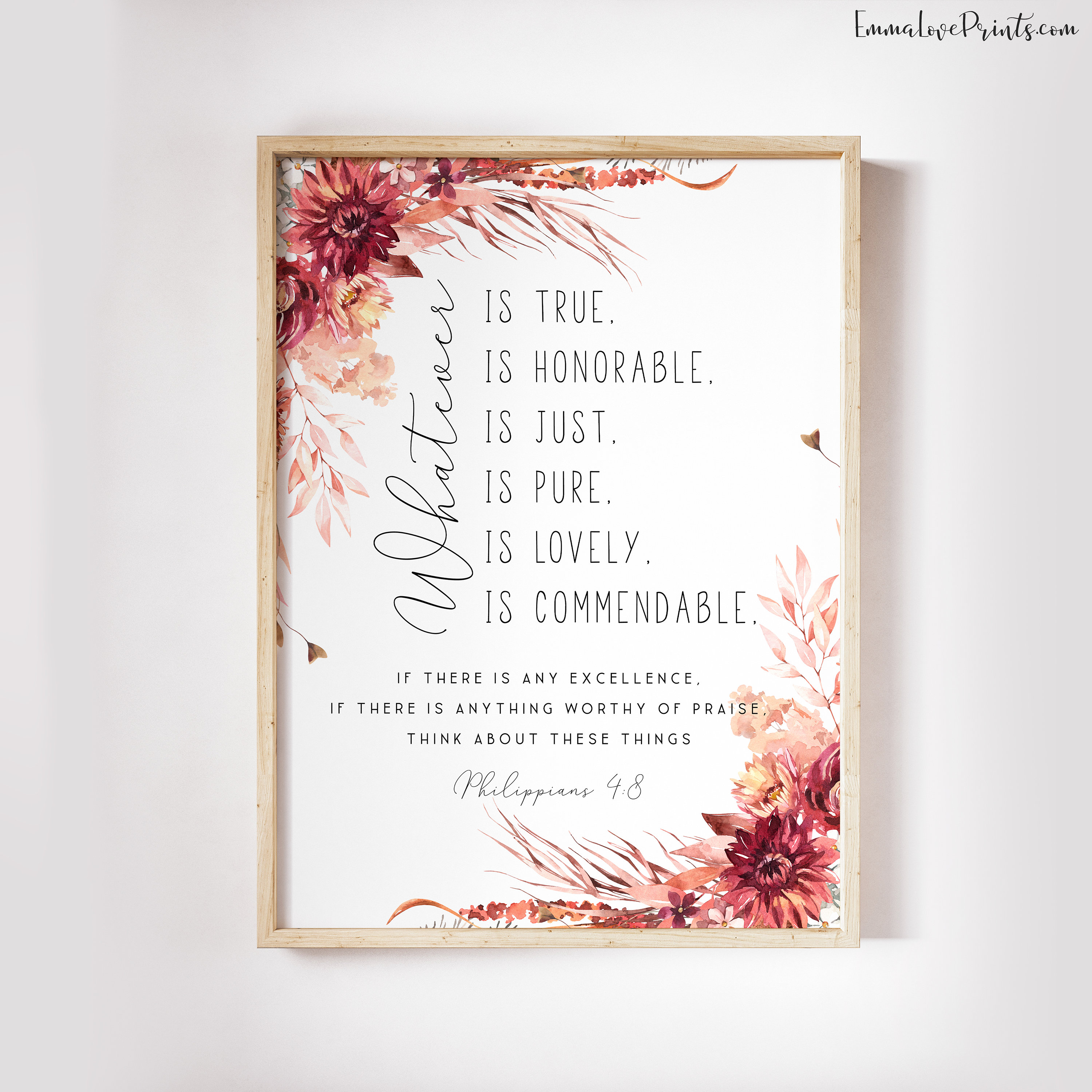 Philippians 4 8 Christian Wall Art Bible Verse Prints Bible | Etsy