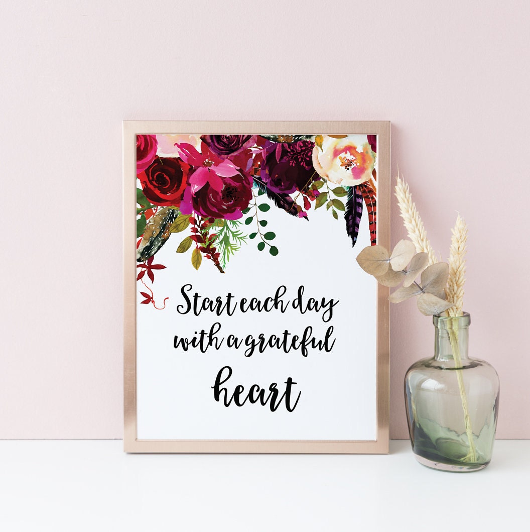Start Each Day With a Grateful Heart Inspirational Quote Wall | Etsy