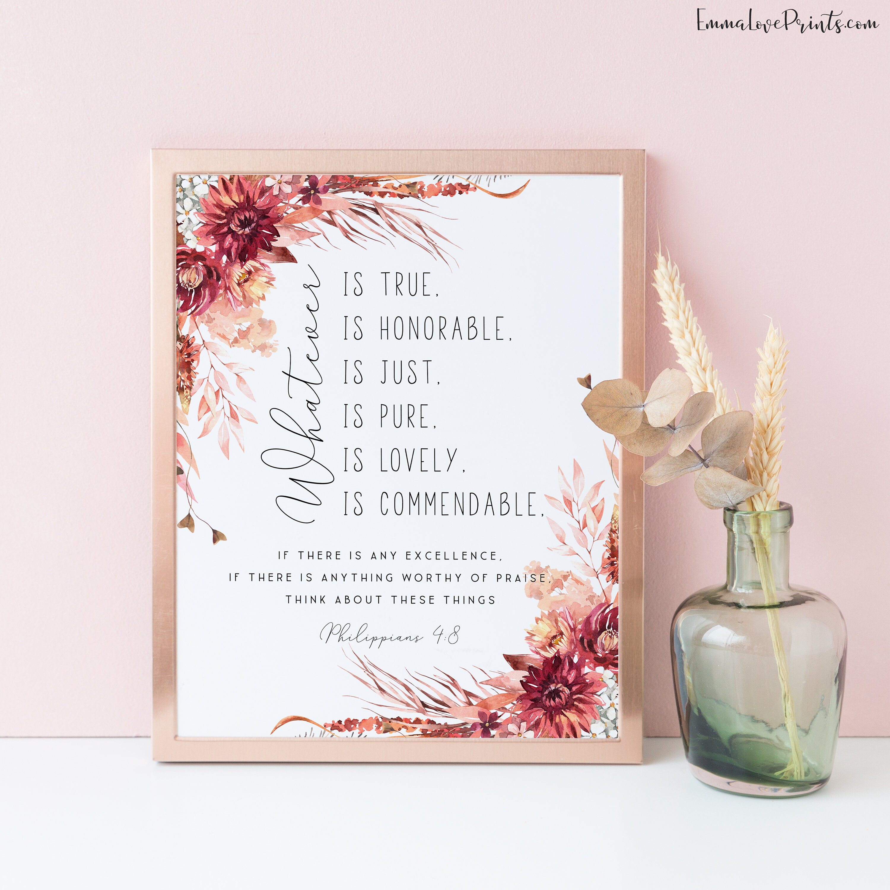 Philippians 4 8 Christian Wall Art Bible Verse Prints Bible | Etsy