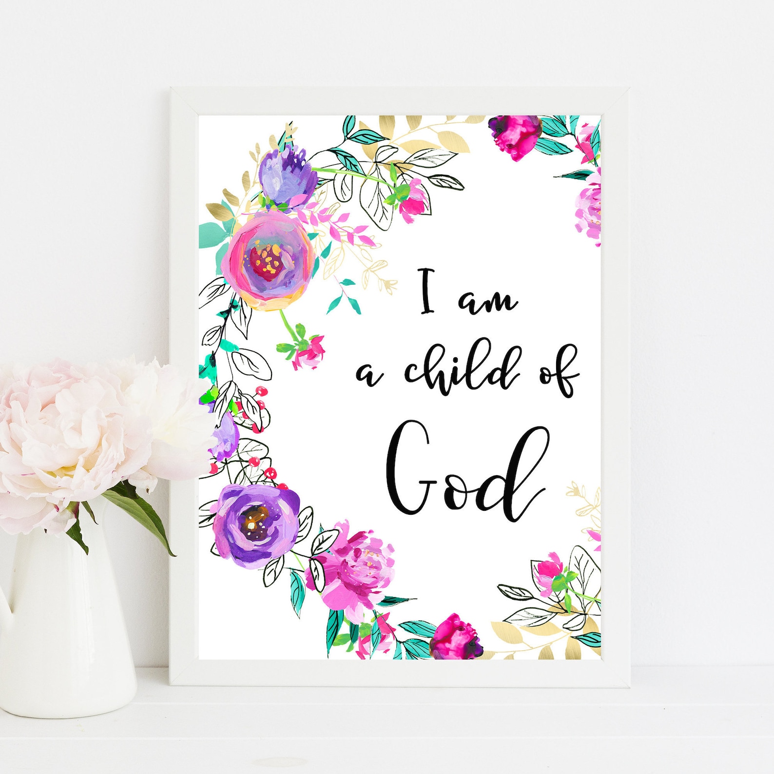 Bible Verse Wall Art Print I Am A Child of God Purple Floral | Etsy