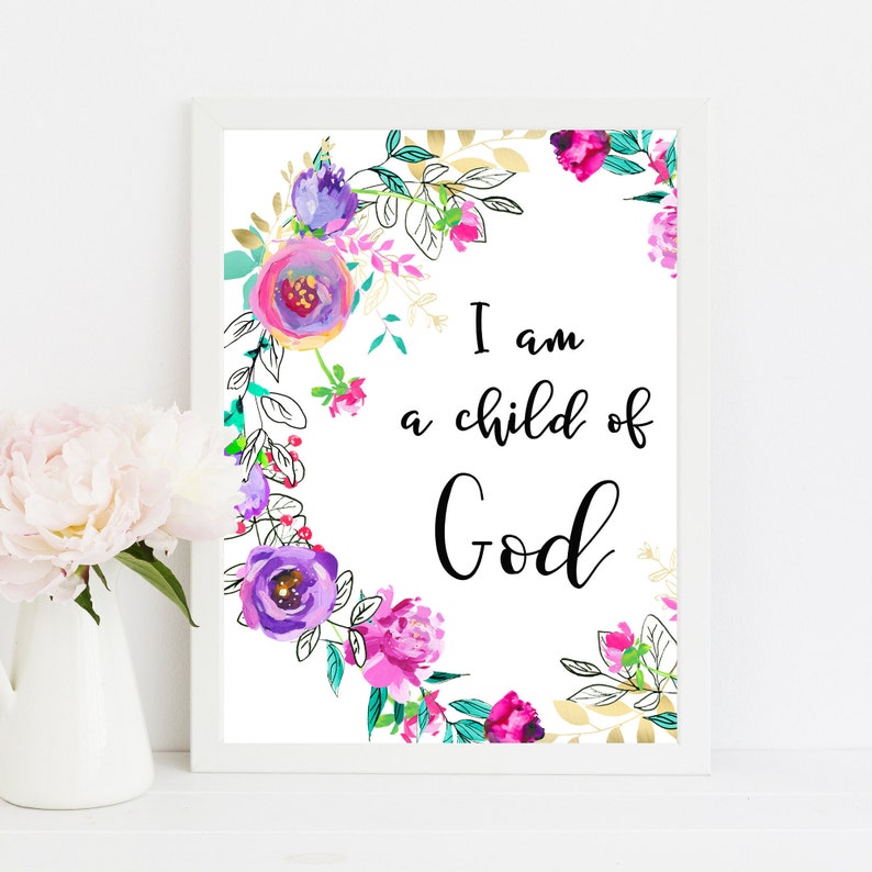 Bible Verse Wall Art Print I Am A Child of God Purple Floral - Etsy
