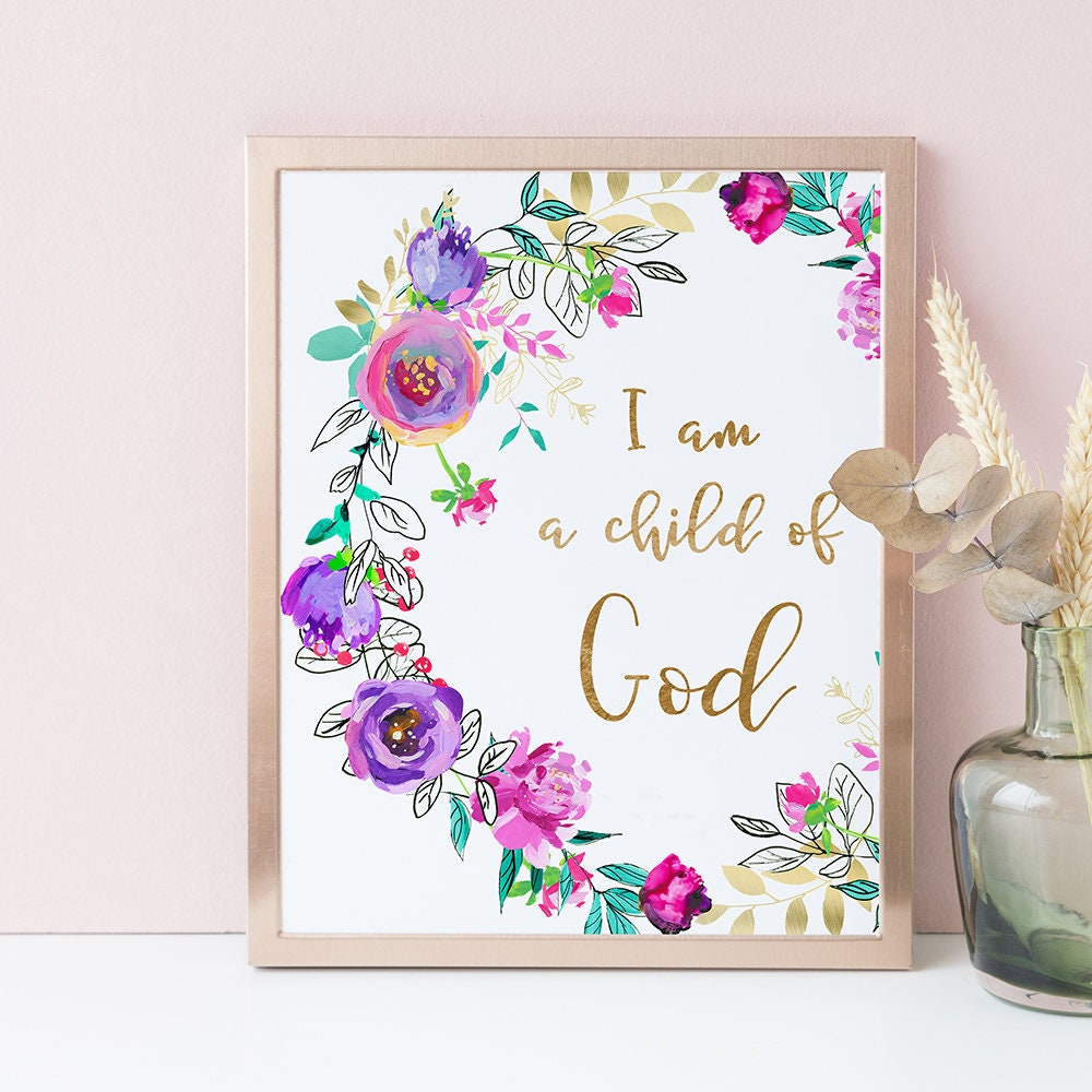 Bible Verse Wall Art Print I Am A Child of God Purple Floral | Etsy