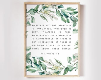 Philippians 4 8 Christian Wall Art Bible Verse Prints Bible | Etsy