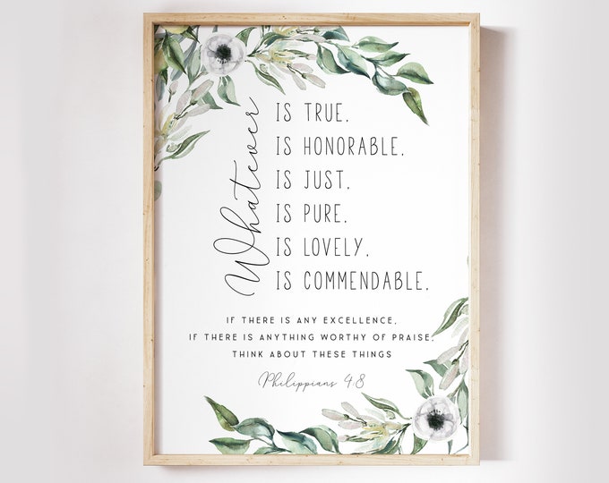 Philippians 4 8 Christian Wall Art Bible Verse Prints - Etsy