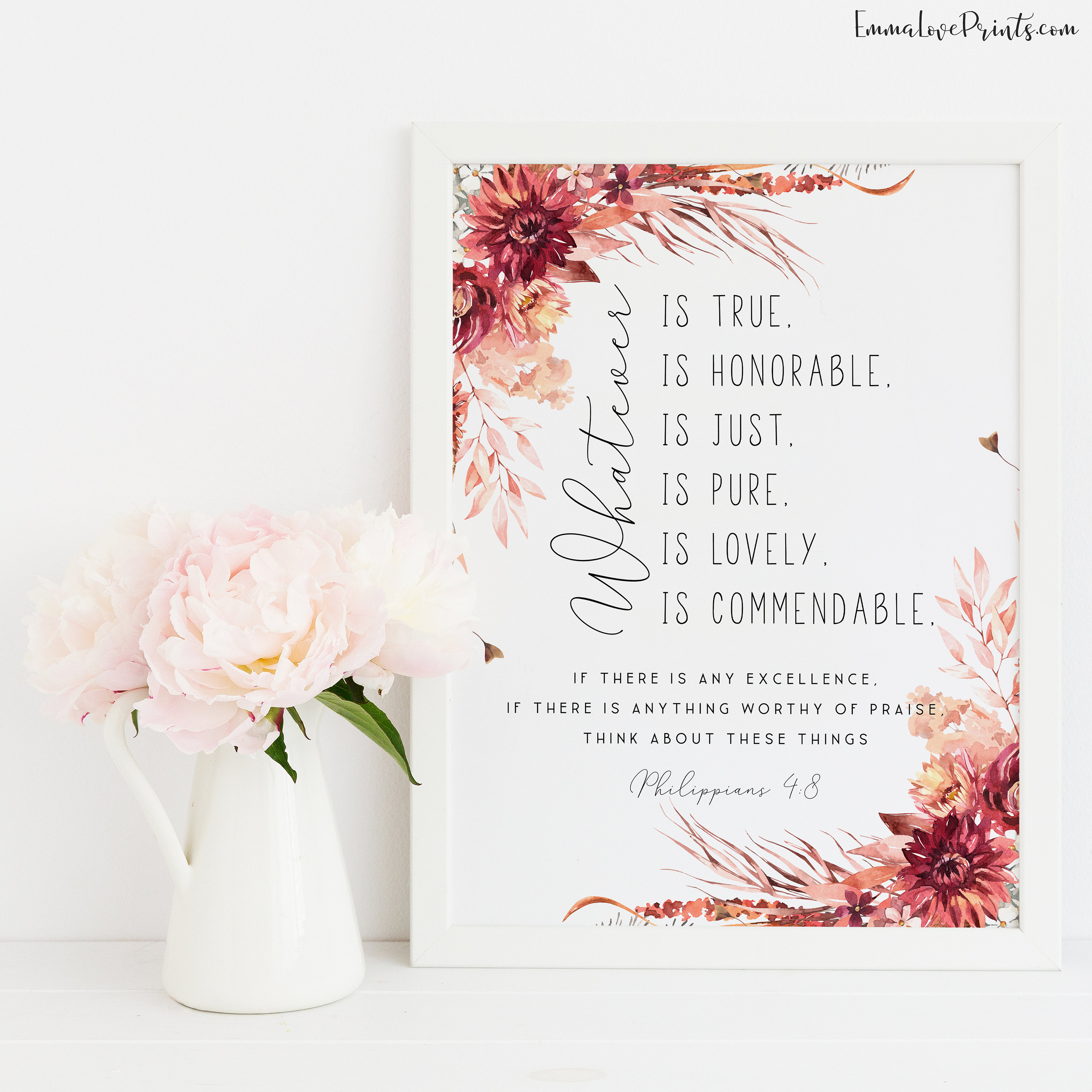 Philippians 4 8 Christian Wall Art Bible Verse Prints Bible | Etsy