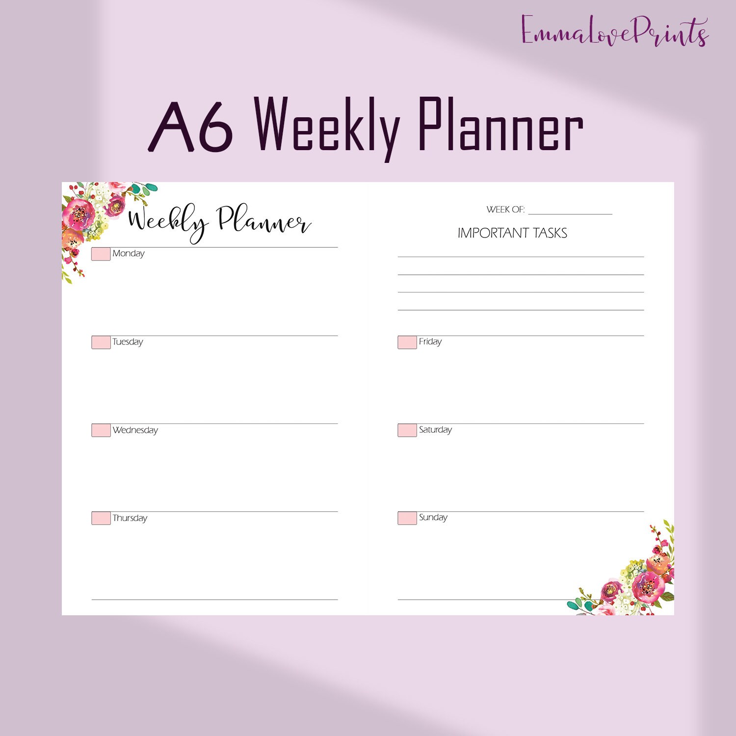 A6 Planner Inserts A6 TN Inserts Weekly Planner Pages A6 WO2P Printable