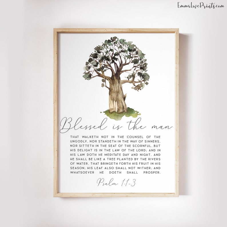 Bible Verse Prints Psalm 1 KJV Printtree Art Print Blessed | Etsy