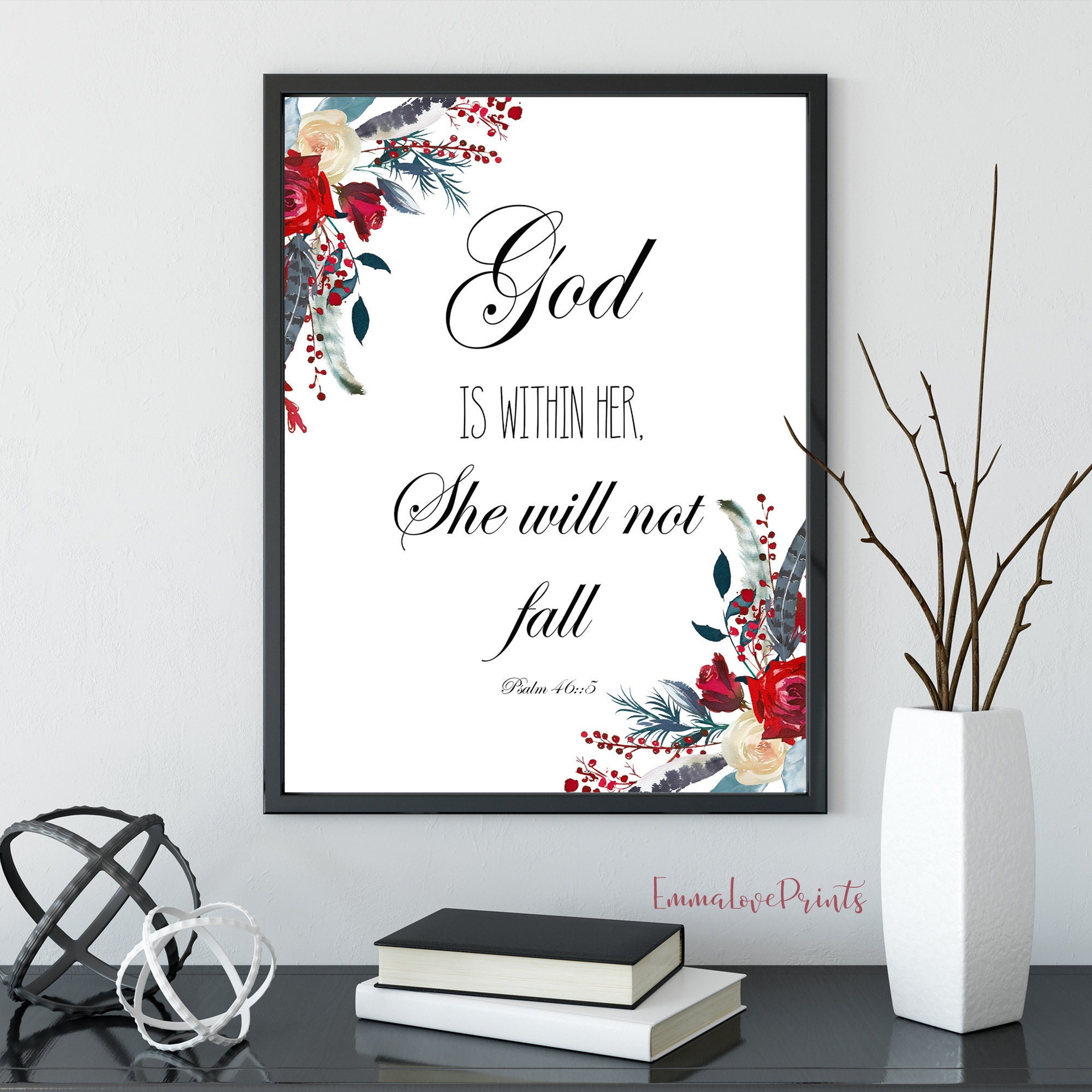God is Within Her She Will Not Fall Bible Verse Prints Psalm | Etsy